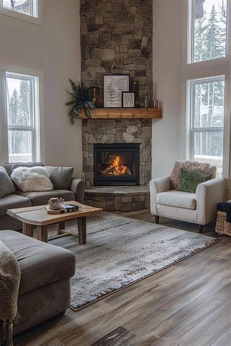 Stone Fireplace In Corner