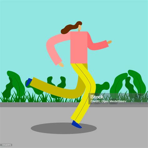 조깅 소녀와 창조적 인 평면 그림입니다 현대 플랫 스타일의 활동적이고 건강한 라이프 스타일 개념 가출자에 대한 스톡 벡터 아트