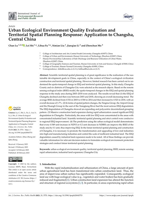 Pdf Urban Ecological Environment Quality Evaluation And Territorial Spatial Planning Response