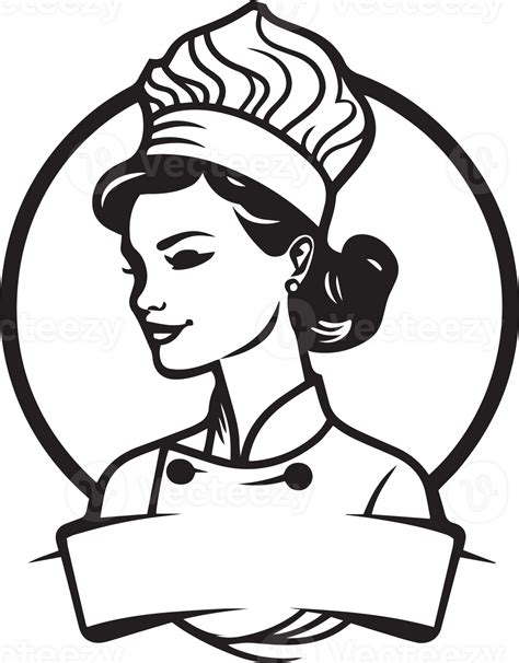 Hand Drawn Vintage Female Chef Logo In Flat Line Art Style 24787274 Png