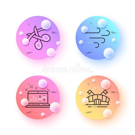 Sports Arena Scissors And Windy Weather Minimal Line Icons For Web Application Printing