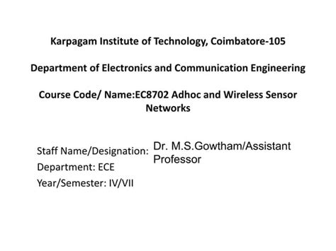 Ec8702 Adhoc And Wireless Sensor Networks Iv Ece Pdf Internet Of