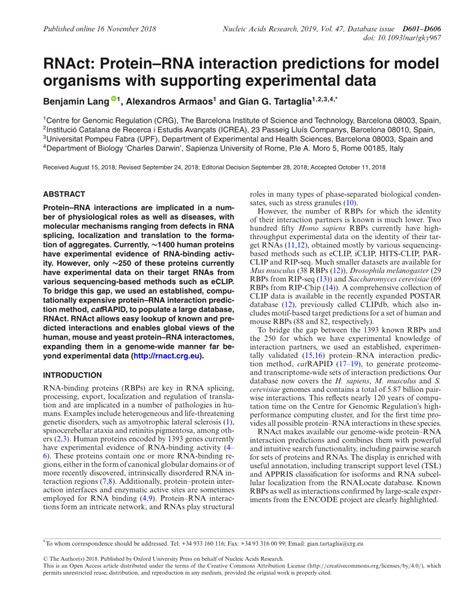 Pdf Rnact Protein Rna Interaction Predictions For Model Organisms With Supporting
