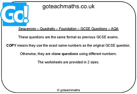 Sequences Quadratic Foundation Gcse Questions Aqa These Questions