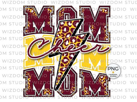 Cheer Mom Png Image Lightning Bolt Cheer Leopard Maroon Gold Etsy