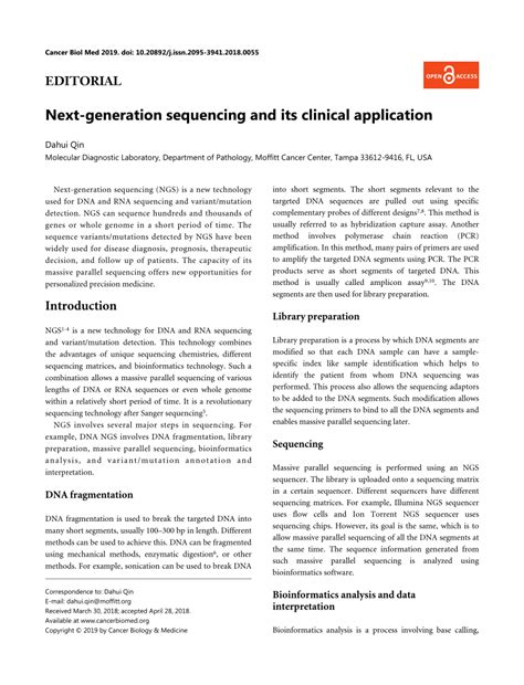 Pdf Next Generation Sequencing And Its Clinical Application