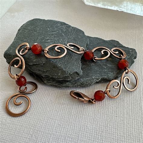Handmade Copper Link And Orange Carnelian Bracelet Wire Jewelry