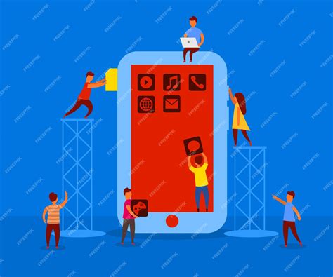 Premium Vector Small People Character Decorated Mobile Technology