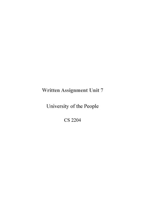 Cs 2204 Written Assignment Unit 7 Written Assignment Unit 7