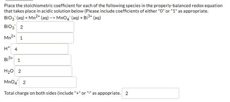 Solved Place The Stoichiometric Coefficient For Each Of The Following Species In The Properly