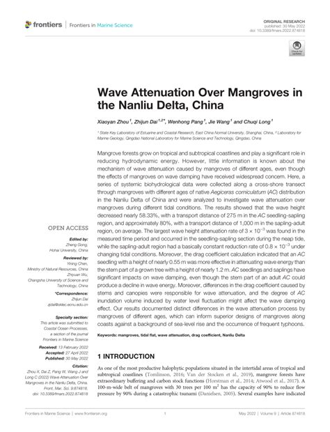 Pdf Wave Attenuation Over Mangroves In The Nanliu Delta China