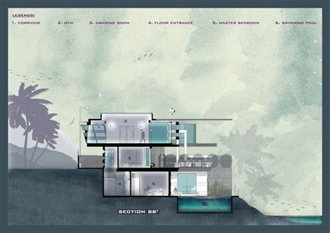 Photoshop Rendered Architectural Section Of House On Beach
