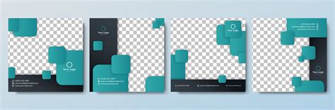 편집 가능한 최소 사각형 배너 템플릿 집합입니다 기하학적 모양의 녹색과 검은색 배경 색 소셜 미디어 게시물 및 웹 인터넷 광고에