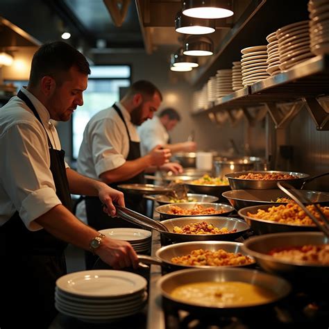 Busy Restaurant Kitchen In Warm Ambiance Stable Diffusion Online