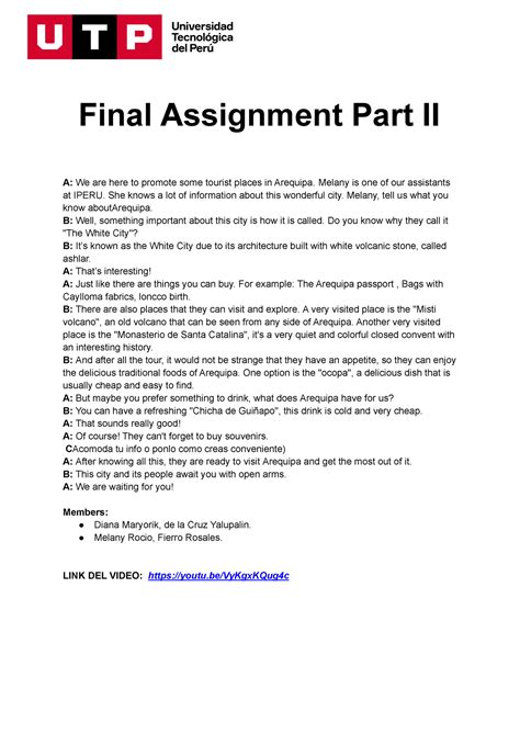 final assignment part ii melany is one of our assistants at iperu