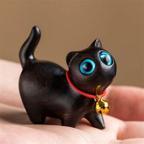 Миниатюрные фигурки кошек из сандалового дерева, ручная резьба ...