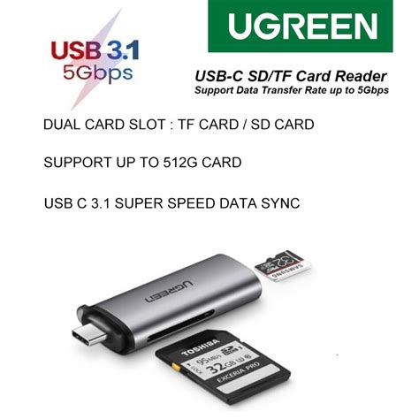 UGREEN IN USB C GEN TO TF SD CARD READER WITH DUAL CARD SLOT AND PLUG PLAY DESIGN