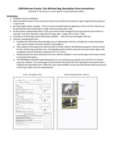 Fillable Online Warren Osu 2020 Warren County Fair Market Hog