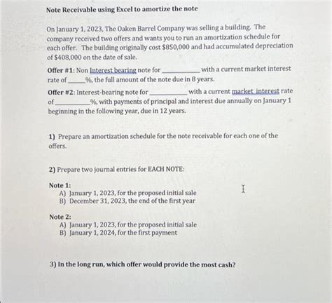 Solved Note Receivable Using Excel To Amortize The Note On Chegg Com