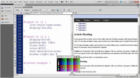 Three Column Fixed Width Css Layout With Top Menu Part 3 Youtube