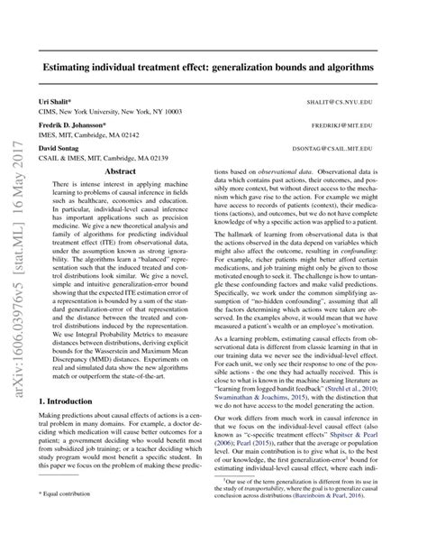 estimating individual treatment effect generalization bounds and algorithms deepai