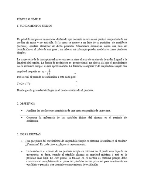 PÉndulo Simple Pdf Péndulo Oscilación