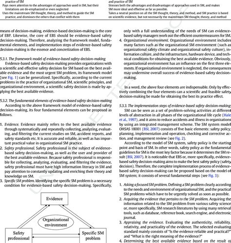 The Framework Model Of Evidence Based Safety Decision Making