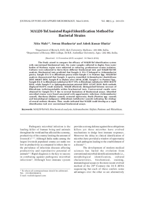 Pdf Maldi Tof Assisted Rapid Identification Method For Bacterial Strains
