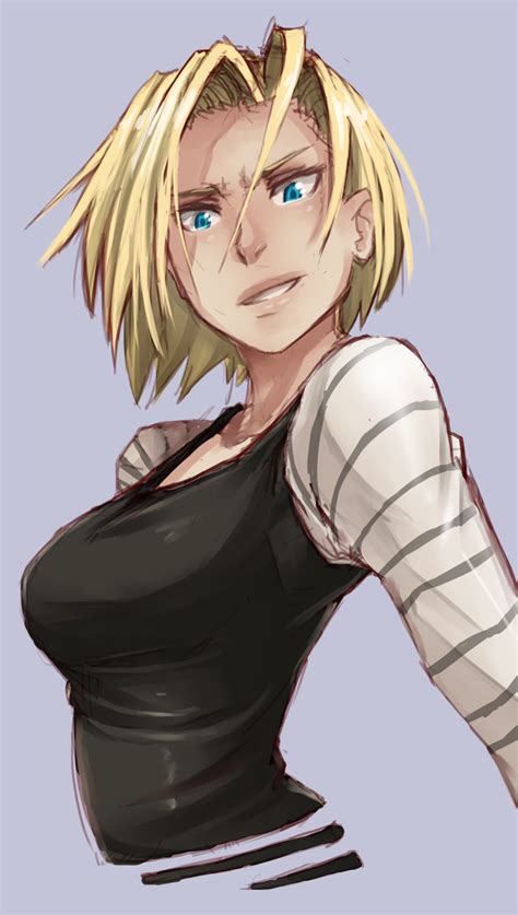 Safebooru 1girl Android 18 Blonde Hair Blue Background Blue Eyes Bob