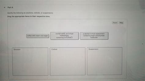 Solved Part A Identify The Following As Solutions Colloids