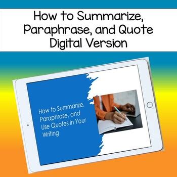 How To Summarize Paraphrase And Quote DIGITAL VERSION By ELA Learning Locker