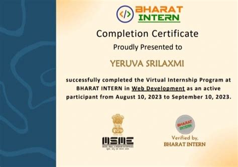 Srilaxmi Reddy On Linkedin Bharatintern Webdevelopment