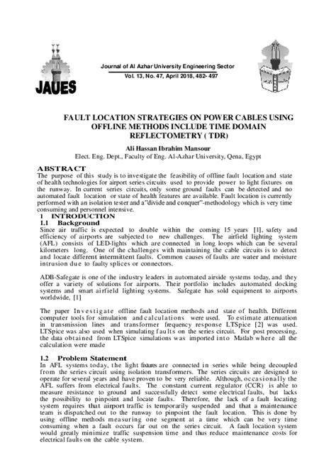 Pdf Fault Location Strategies On Power Cables Using Offline Methods Include Time Domain
