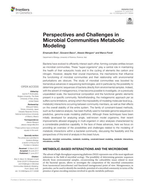 Pdf Perspectives And Challenges In Microbial Communities Metabolic Modeling
