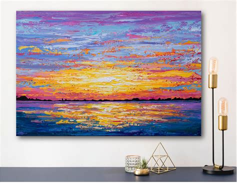 Sunset Art Print On Canvas Purple Sky Seascape Wall Décor Etsy