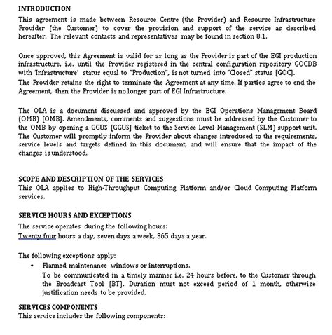 Operational Level Agreement Template