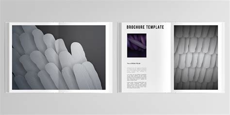 A4 이중 브로셔 전단지 커버 디자인 책 디자인 잡지 브로셔 커버용 커버 모형 템플릿의 3d 사실적인 벡터 레이아웃 깃털