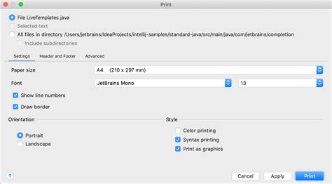 Print IntelliJ IDEA
