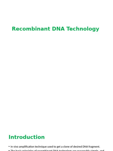 Recombinant Dna Technology Pdf Plasmid Molecular Cloning