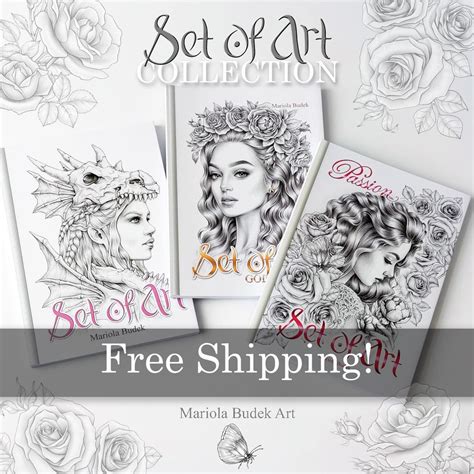 Set Of Art Collection Mariola Budek 3 Coloring Book Colouring 24 Page Pages Grayscale