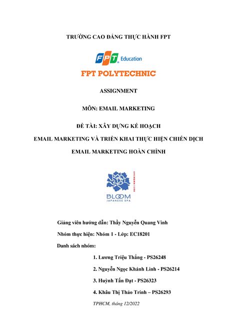 Email MKT ASM N TRƯỜNG CAO ĐẲNG THỰC HÀNH FPT ASSIGNMENT MÔN EMAIL MARKETING ĐỀ TÀI XÂY