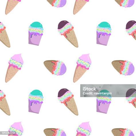 원활한 패턴 밝은 파스텔 색상 배경 아이스크림 콘일러스트 벽지 인쇄 종이 포장 섬유에 사용하십시오 0명에 대한 스톡 벡터 아트 및 기타 이미지 Istock