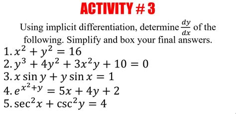 solved activity 3using implicit differentiation determine