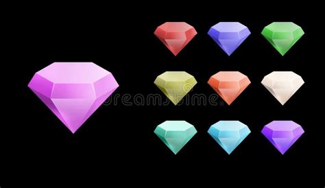 game ui elements set of colorful jewels or diamonds on dark background