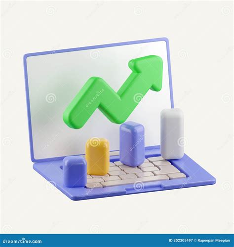 Bar Chart With Arrow Up Icon On Laptop Data Analysis Concept Growing