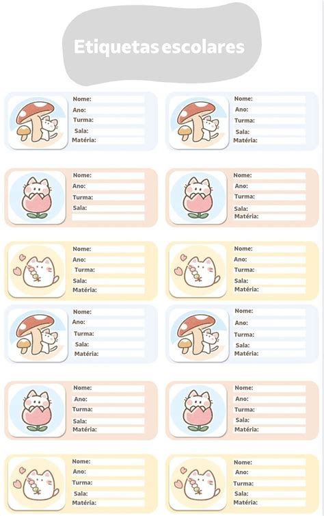 10 Etiquetas Escolares De Gatos Lindos Gratis Para Editar E Imprimir