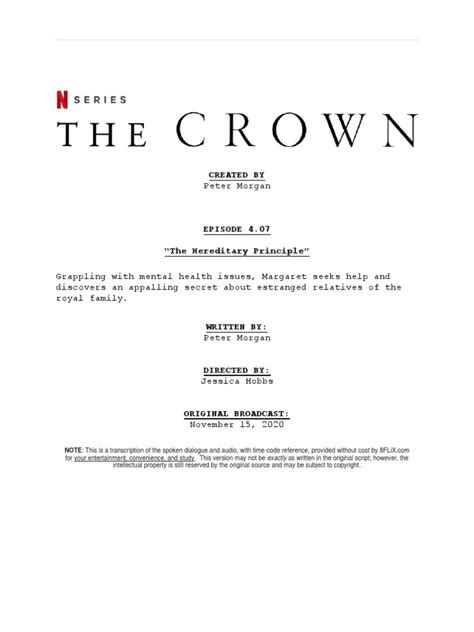 The Crown Episode Script Transcript Season 4 07 The Hereditary
