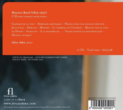 Alice Ader Ravel Complete Piano Works 2 Cd Alice Ader Cd Album
