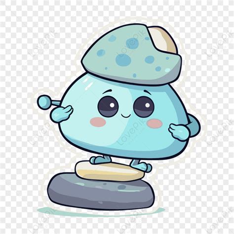 바위 위에 서 있는 귀여운 파란색 캐릭터 벡터 만화 영화 하늘빛 Png 일러스트 무료 다운로드 Lovepik