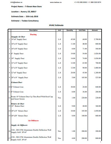 Free 6 Hvac Estimate Samples In Pdf